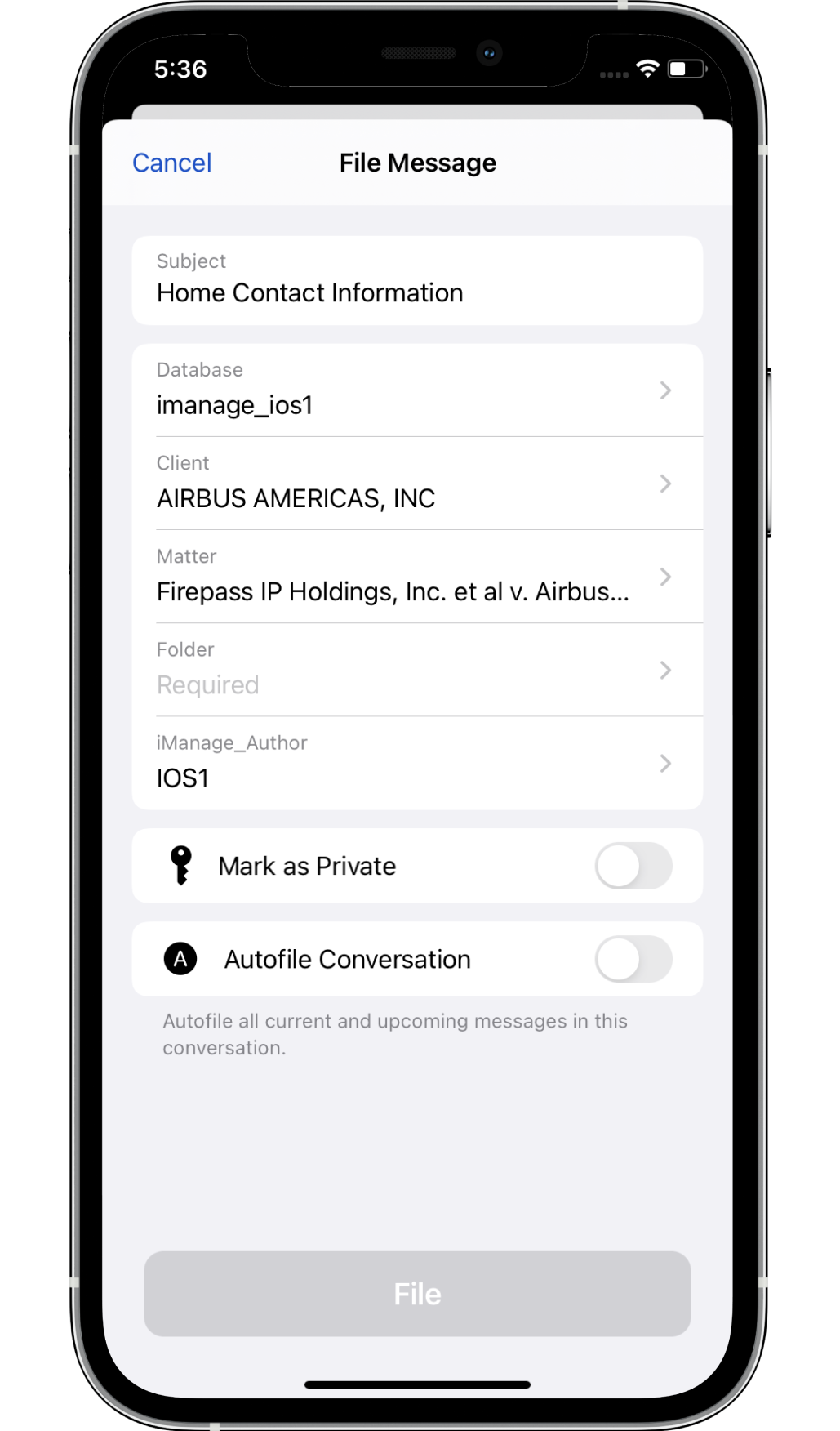 iManage Integration – ZERO