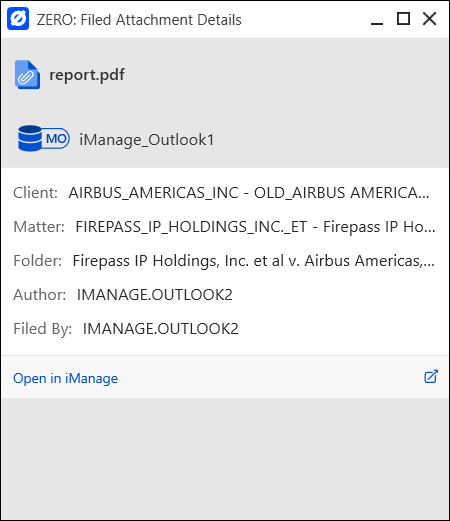 Filing to iManage – ZERO