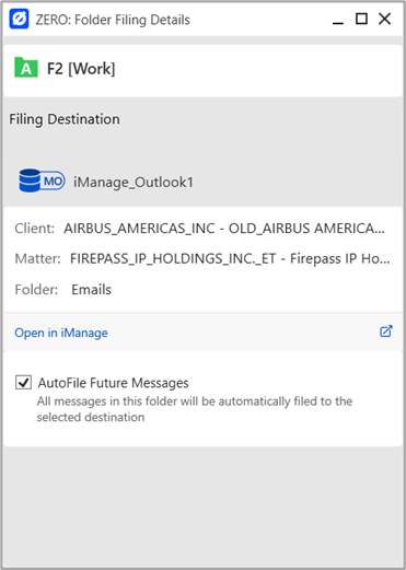 Filing to iManage – ZERO