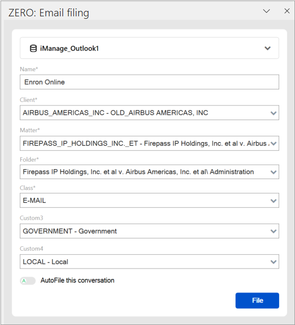 Filing to iManage – ZERO