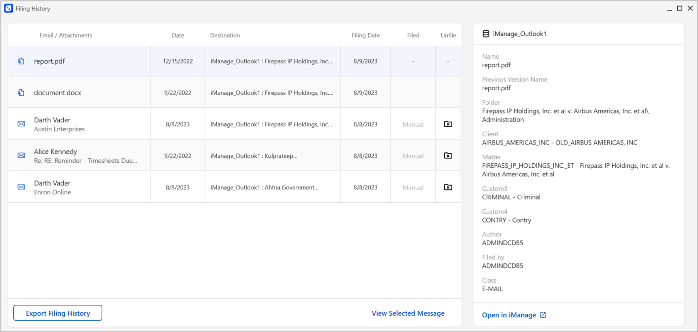 Filing to iManage – ZERO