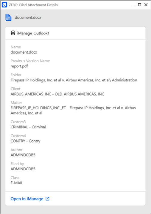 Filing to iManage – ZERO