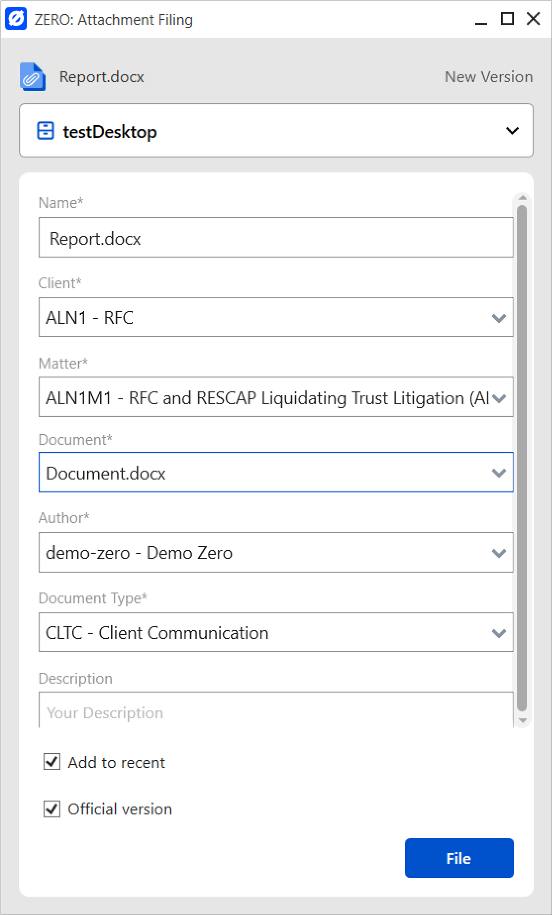 Filing to NetDocuments – ZERO