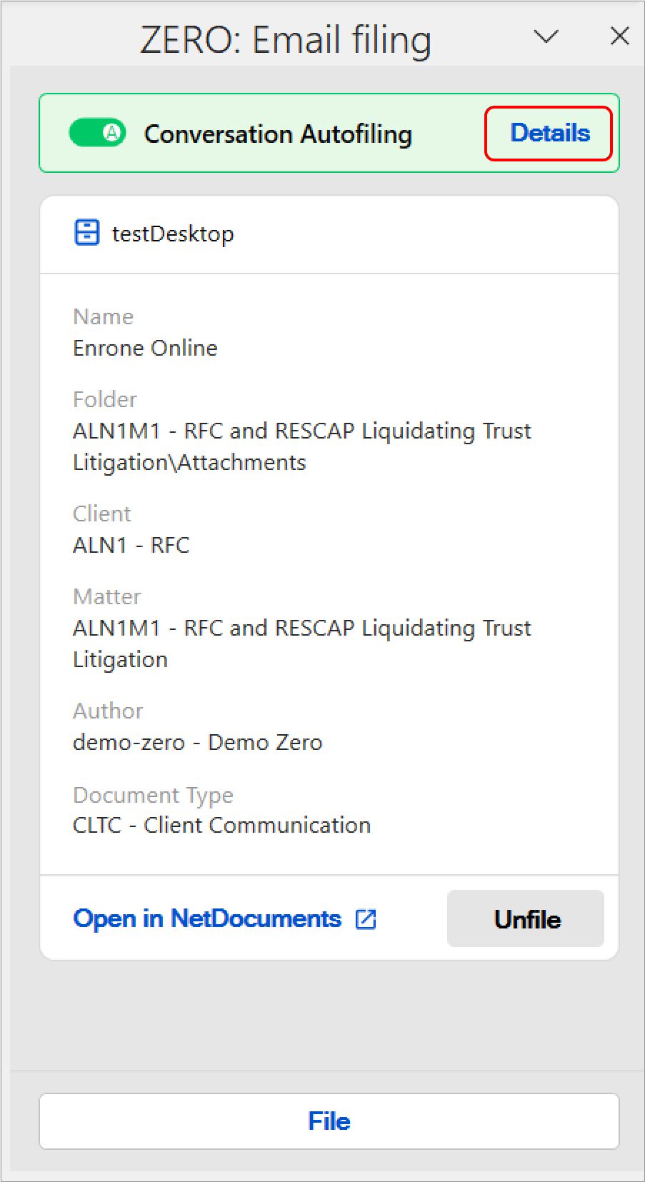 Filing to NetDocuments – ZERO